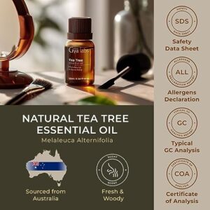 Gya Labs Pure Australian Tea Tree Oil for Skin, Face & Toenails (0.34 fl oz) - 100% Therapeutic Natural Melaleuca Essential Oil for Piercings, Scalp & Hair Growth