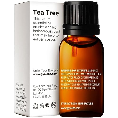 Gya Labs Pure Australian Tea Tree Oil for Skin, Face & Toenails (0.34 fl oz) - 100% Therapeutic Natural Melaleuca Essential Oil for Piercings, Scalp & Hair Growth