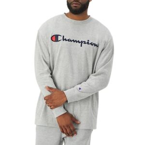 Champion Long Sleeve, Classic T-Shirt for Men (Reg. or Big & Tall), Oxford Gray Script, Large