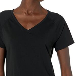 Amazon Essentials Women's Studio Relaxed-Fit Short-Sleeve Lightweight V-Neck T-Shirt, Black, Medium