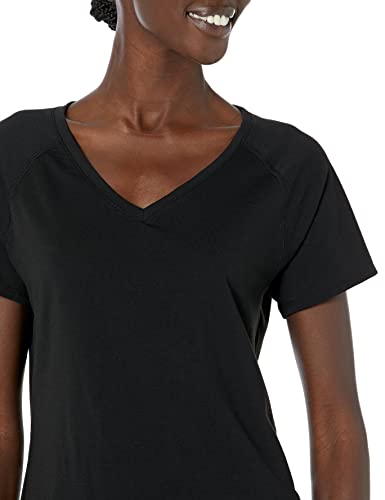 Amazon Essentials Women's Studio Relaxed-Fit Short-Sleeve Lightweight V-Neck T-Shirt, Black, Medium