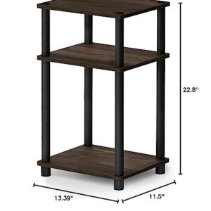 Furinno Just 3-Tier Turn-N-Tube End Table / Side Table / Night Stand / Bedside Table with Plastic Poles, 1-Pack, Columbia Walnut/Black