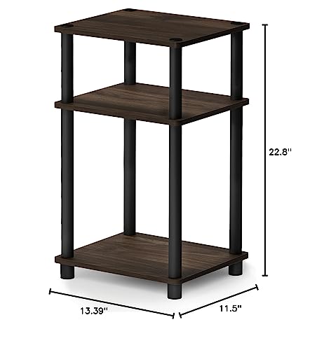 Furinno Just 3-Tier Turn-N-Tube End Table / Side Table / Night Stand / Bedside Table with Plastic Poles, 1-Pack, Columbia Walnut/Black