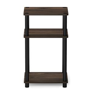 Furinno Just 3-Tier Turn-N-Tube End Table / Side Table / Night Stand / Bedside Table with Plastic Poles, 1-Pack, Columbia Walnut/Black