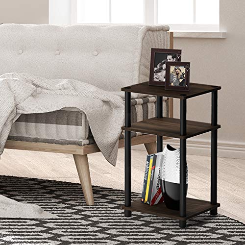 Furinno Just 3-Tier Turn-N-Tube End Table / Side Table / Night Stand / Bedside Table with Plastic Poles, 1-Pack, Columbia Walnut/Black