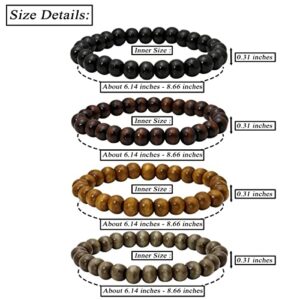 Eigso 4 Pcs 8mm Wood Beads Bracelets for Women and Men Mala Prayer Meditation Wrist Bracelet Elastic 7-7.5" Adjustable