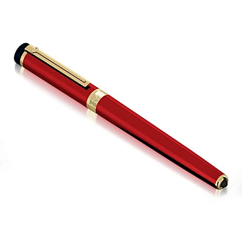 Dryden Designs Fountain Pen - Medium and Fine Nibs | Includes 24 Ink Cartridges and Ink Refill Converter | Calligraphy Pen, Consistent Writing, Smooth Look - Royal Red