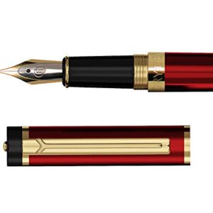 Dryden Designs Fountain Pen - Medium and Fine Nibs | Includes 24 Ink Cartridges and Ink Refill Converter | Calligraphy Pen, Consistent Writing, Smooth Look - Royal Red