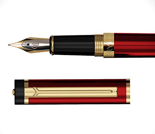 Dryden Designs Fountain Pen - Medium and Fine Nibs | Includes 24 Ink Cartridges and Ink Refill Converter | Calligraphy Pen, Consistent Writing, Smooth Look - Royal Red