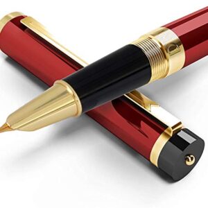 Dryden Designs Fountain Pen - Medium and Fine Nibs | Includes 24 Ink Cartridges and Ink Refill Converter | Calligraphy Pen, Consistent Writing, Smooth Look - Royal Red