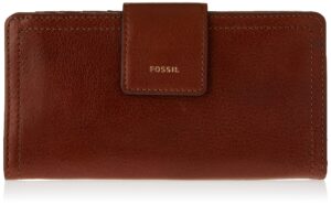 fossil women's logan leather wallet rfid blocking tab clutch, brown (model: sl7830200)