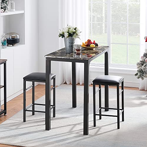 VECELO 3-Piece Pub Dining Set Counter Height Breakfast Table with 2 Bar Stools, Seating for Two, Rustic BRN