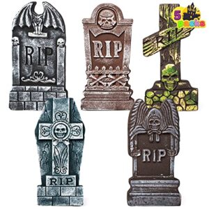 JOYIN 17” Halloween Foam RIP Graveyard Tombstones (5 Pack), Yard Sign Headstone Decorations and 12 Bonus Metal Stakes for Halloween Yard Outdoor Indoor Decorations