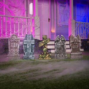 JOYIN 17” Halloween Foam RIP Graveyard Tombstones (5 Pack), Yard Sign Headstone Decorations and 12 Bonus Metal Stakes for Halloween Yard Outdoor Indoor Decorations