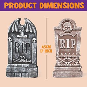 JOYIN 17” Halloween Foam RIP Graveyard Tombstones (5 Pack), Yard Sign Headstone Decorations and 12 Bonus Metal Stakes for Halloween Yard Outdoor Indoor Decorations