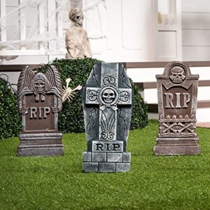 JOYIN 17” Halloween Foam RIP Graveyard Tombstones (5 Pack), Yard Sign Headstone Decorations and 12 Bonus Metal Stakes for Halloween Yard Outdoor Indoor Decorations