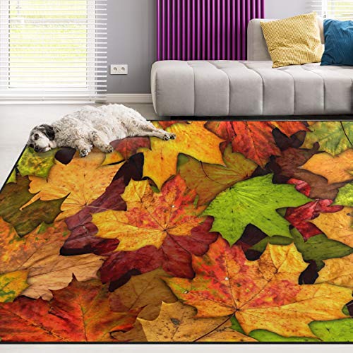 Naanle Autumn Leaves Non Slip Area Rug for Living Dinning Room Bedroom Kitchen, 5' x 7'(58 x 80 Inches), Fall Leaves Nursery Rug Floor Carpet Yoga Mat