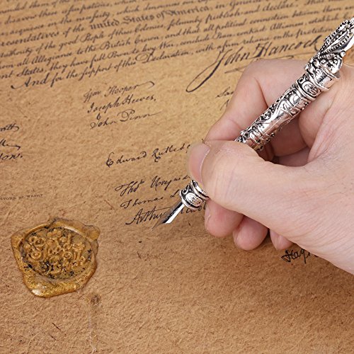 5PCS Feather Pen,Quill Pen Set Calligraphy Writing Quill Ink Dip Pen,Replacable Nib,Steel Nibbed Calligraphy Pen Set with Sealing Wax Stamp Crafts in Gift Box