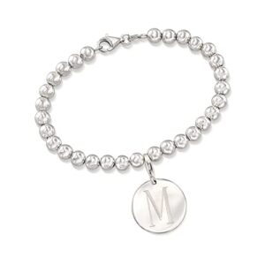 ross-simons single initial disc charm - italian 6mm sterling silver bead bracelet 7 inches