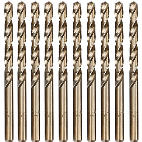 Hymnorq 1/4 Inch Fractional Size M35 Cobalt Steel Twist Drill Bit Set of 10pcs, Jobber Length and Straight Shank, Extremely Heat Resistant, Suitable for Drilling in Stainless Steel and Iron