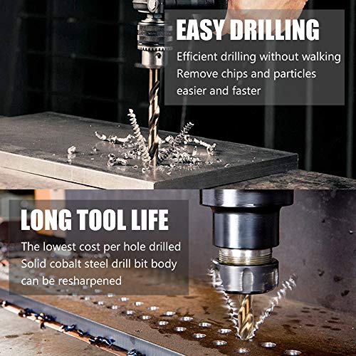 Hymnorq 1/4 Inch Fractional Size M35 Cobalt Steel Twist Drill Bit Set of 10pcs, Jobber Length and Straight Shank, Extremely Heat Resistant, Suitable for Drilling in Stainless Steel and Iron