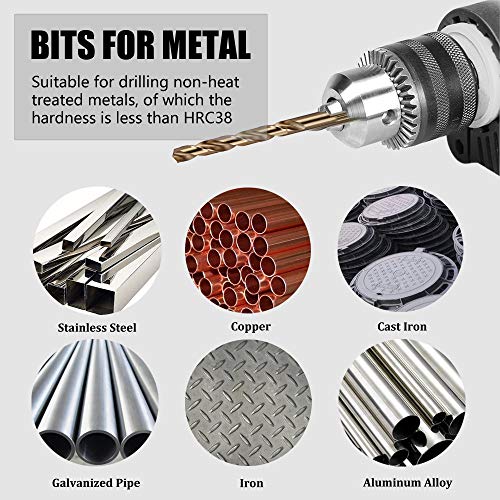 Hymnorq 1/4 Inch Fractional Size M35 Cobalt Steel Twist Drill Bit Set of 10pcs, Jobber Length and Straight Shank, Extremely Heat Resistant, Suitable for Drilling in Stainless Steel and Iron