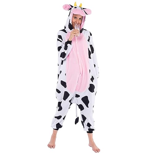 Spooktacular Creations Unisex Adult Pajama Plush Onesie One Piece Cow Animal Costume (Large)