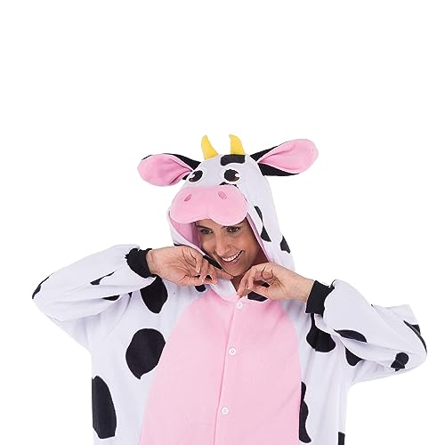 Spooktacular Creations Unisex Adult Pajama Plush Onesie One Piece Cow Animal Costume (Large)