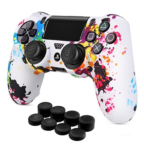 TNP For PS4 / Slim / Pro Controller Skin Grip Cover Case Set - Protective Soft Silicone Gel Rubber Shell & Anti-slip Thumb Stick Caps for Sony PlayStation 4 Controller Gaming Gamepad (Splash)