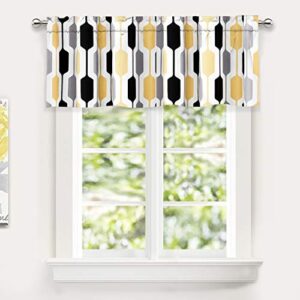 DriftAway Riley Geo Lined Window Curtain Valance Mid Century Geometric Pattern 2 Layers Rod Pocket 52 Inch by 18 Inch Plus 2 Inch Gold Black Gray