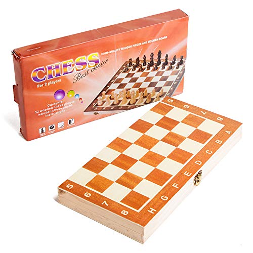 Wooden Chess Set - Folding Board, 12 Inches Handmade Portable Travel Chess Board Game Sets with Game Storage - Beginner Chess Set for Kids and Adults