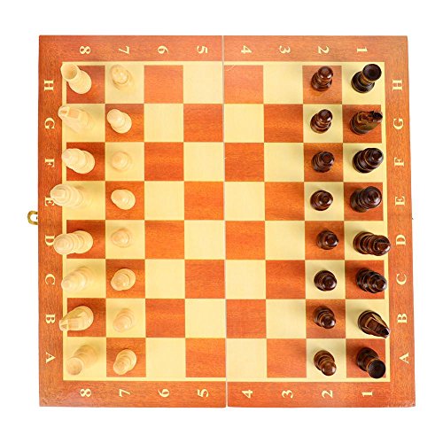 Wooden Chess Set - Folding Board, 12 Inches Handmade Portable Travel Chess Board Game Sets with Game Storage - Beginner Chess Set for Kids and Adults