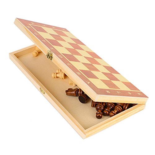 Wooden Chess Set - Folding Board, 12 Inches Handmade Portable Travel Chess Board Game Sets with Game Storage - Beginner Chess Set for Kids and Adults