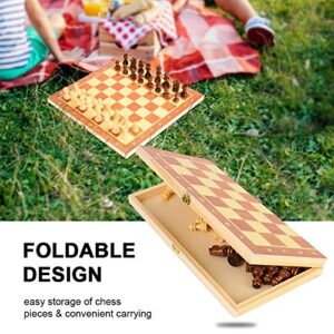 Wooden Chess Set - Folding Board, 12 Inches Handmade Portable Travel Chess Board Game Sets with Game Storage - Beginner Chess Set for Kids and Adults