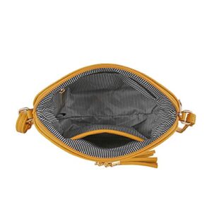 SG SUGU Lunar Lightweight Medium Dome Crossbody Bag Shoulder Bag with Double Tassels | Zipper Pocket | Adjustable Strap|Mustard