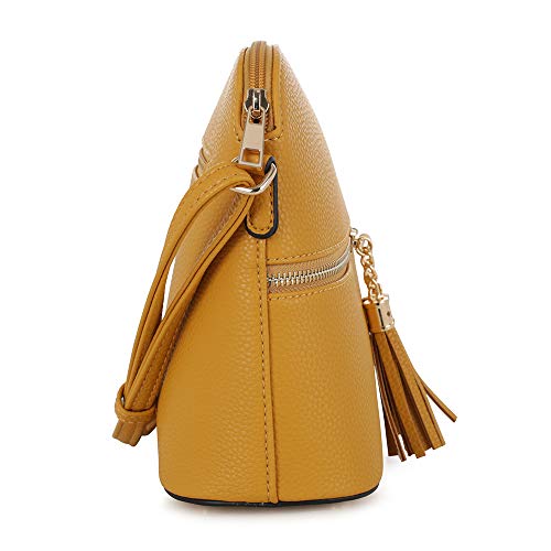 SG SUGU Lunar Lightweight Medium Dome Crossbody Bag Shoulder Bag with Double Tassels | Zipper Pocket | Adjustable Strap|Mustard