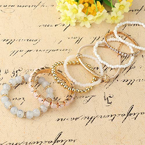 MILACOLATO 2-4 Sets Stackable Bracelets for Women Multilayer Beaded Bracelets Stretch Bangles Bohemian Style (4 Set Bracelets)