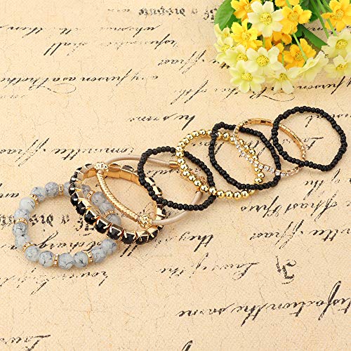 MILACOLATO 2-4 Sets Stackable Bracelets for Women Multilayer Beaded Bracelets Stretch Bangles Bohemian Style (4 Set Bracelets)