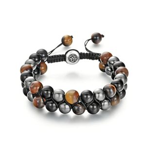 ywduoying triple protection bracelet lava rock mens stone bead bracelet -adjustable tiger eye 8mm bracelet essential oil diffuser healing chakra yoga bracelets, gift for her him