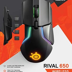 SteelSeries Rival 650 Quantum Wireless Gaming Mouse - Rapid Charging Battery - 12, 000 Cpi Truemove3+ Dual Optical Sensor - Low 0.5 Lift-Off Distance - 256 Weight Configurations - 8 Zone RGB Lighting