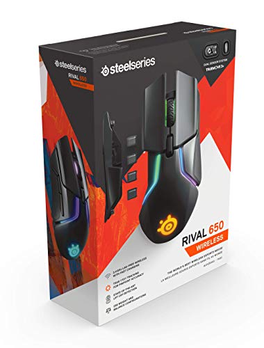 SteelSeries Rival 650 Quantum Wireless Gaming Mouse - Rapid Charging Battery - 12, 000 Cpi Truemove3+ Dual Optical Sensor - Low 0.5 Lift-Off Distance - 256 Weight Configurations - 8 Zone RGB Lighting