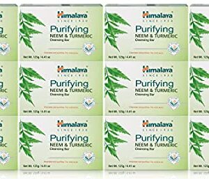 Himalaya Purifying Neem & Turmeric Cleansing Bar, Face and Body Soap for Soft, Clear & Acne Free Skin, 4.41 oz, 12 Pack