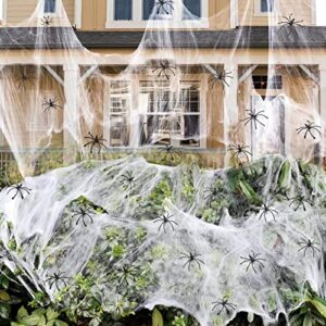 900 sqft spider webs halloween decorations bonus with 30 fake spiders, super stretch cobwebs for halloween indoor and outdoor party supplies