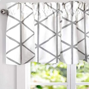 driftaway raymond geometric triangle trellis pattern lined thermal insulated energy saving window curtain valance for living room 2 layers 52 inch by 18 inch plus 2 inch header gray and white