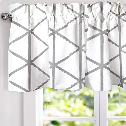 DriftAway Raymond Geometric Triangle Trellis Pattern Lined Thermal Insulated Energy Saving Window Curtain Valance for Living Room 2 Layers 52 Inch by 18 Inch Plus 2 Inch Header Gray and White