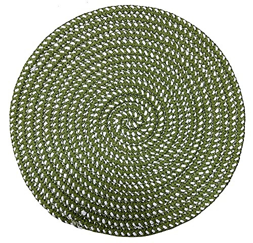 Hand Woven Round Area Rugs Living Room Bedroom Study Computer Chair Cushion Base Mat Round Carpet Lifts Basket Swivel Chair Pad Coffee Table Rug(2' Round, Green)