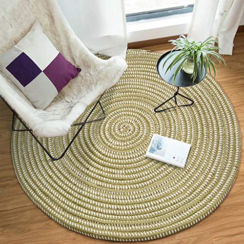 Hand Woven Round Area Rugs Living Room Bedroom Study Computer Chair Cushion Base Mat Round Carpet Lifts Basket Swivel Chair Pad Coffee Table Rug(2' Round, Green)