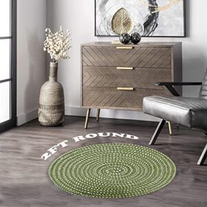 Hand Woven Round Area Rugs Living Room Bedroom Study Computer Chair Cushion Base Mat Round Carpet Lifts Basket Swivel Chair Pad Coffee Table Rug(2' Round, Green)