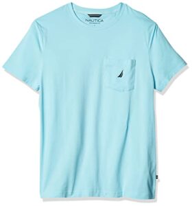 nautica mens solid crew neck short sleeve pocket t-shirt t shirt, bright aqua blue, x-large us