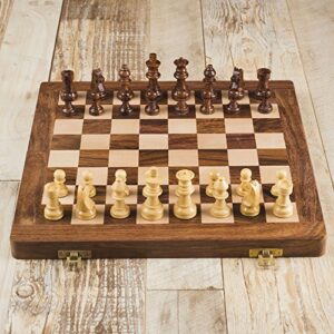 Rusticity® Chess Set Wood | Chess Set Magnetic, Chess Sets with Folding Board | Handmade | 10x10 in